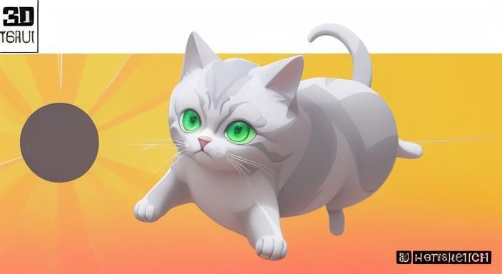 The Darius cat slim with green eyes, with gray shiny fur with a red ...