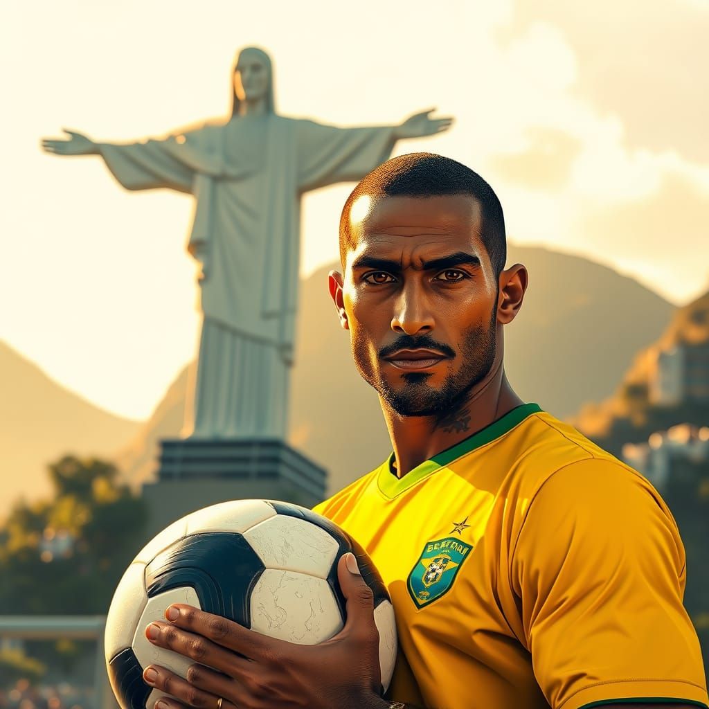 handsome man from Brazil with passionate expression, behind him is the ...