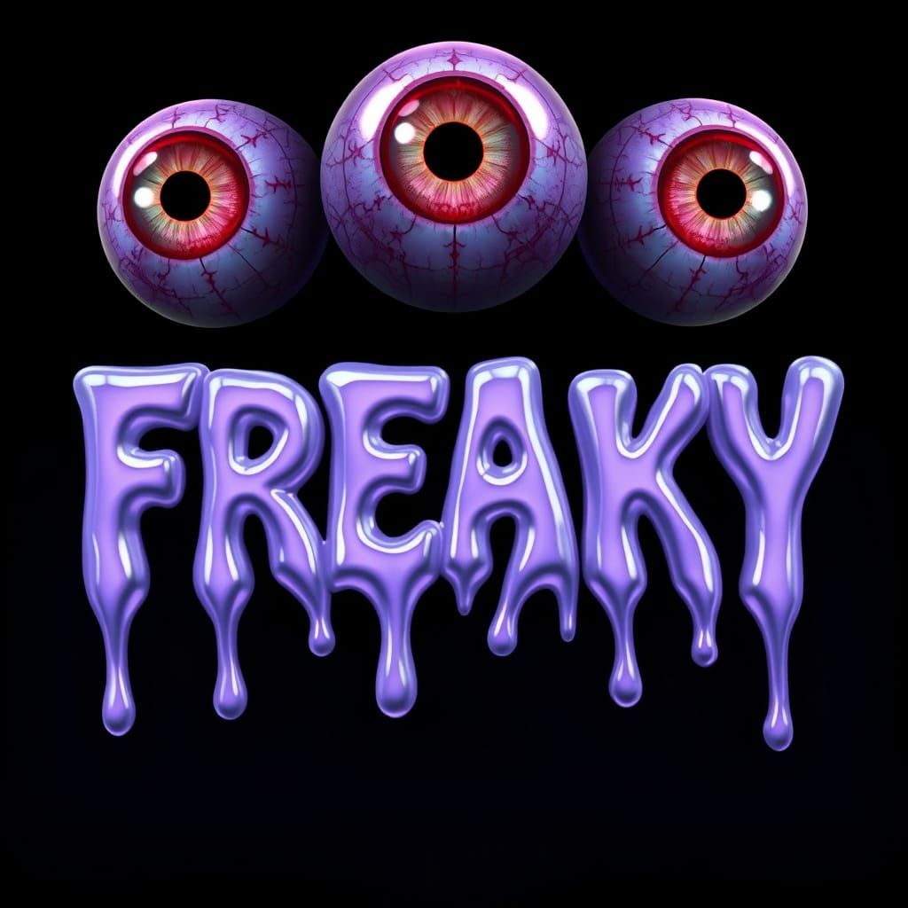 Giant spooky horror eyeballs surrounding text that says “FREAKY” in ...