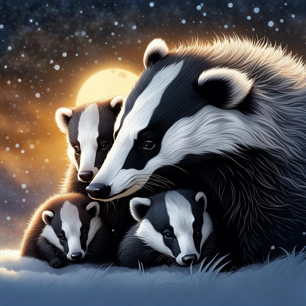 Mother Badger with her Baby Kits - AI Generated Artwork - NightCafe Creator