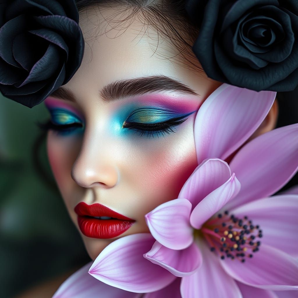 Enchanted Florals in Vibrant Makeup Art - AI Art