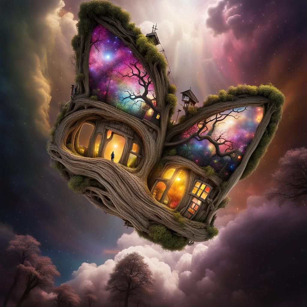 Floating butterfly treehouse - AI Generated Artwork - NightCafe Creator