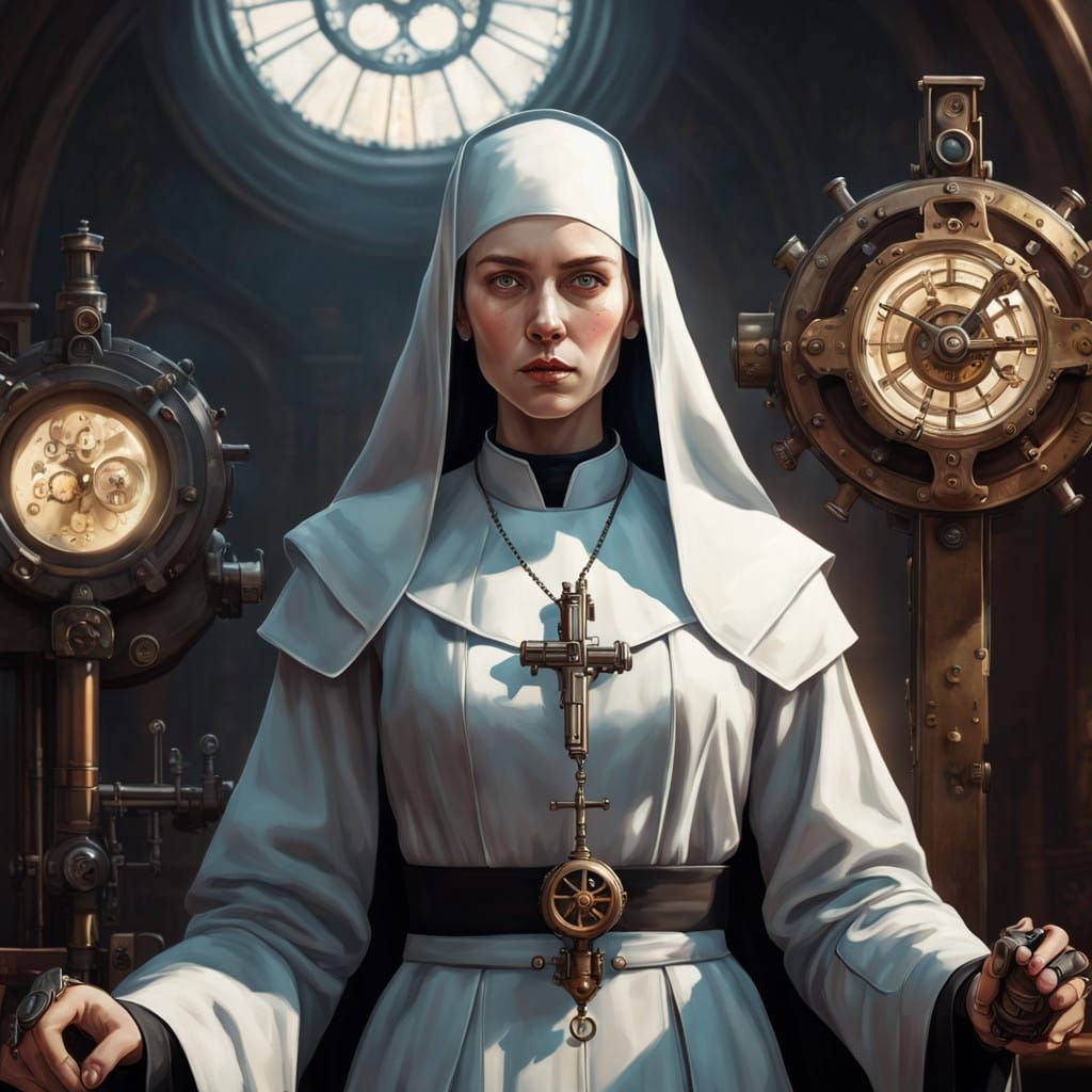 Steampunk Nun with Intricate Details - AI Art