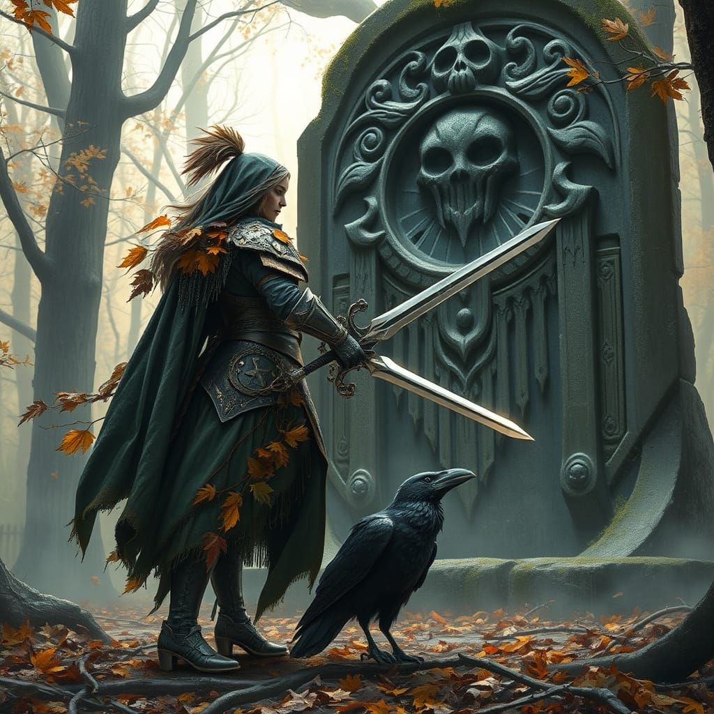 Autumn Paladin Prepares to Slay a Twisted Crow in ... - AI Art