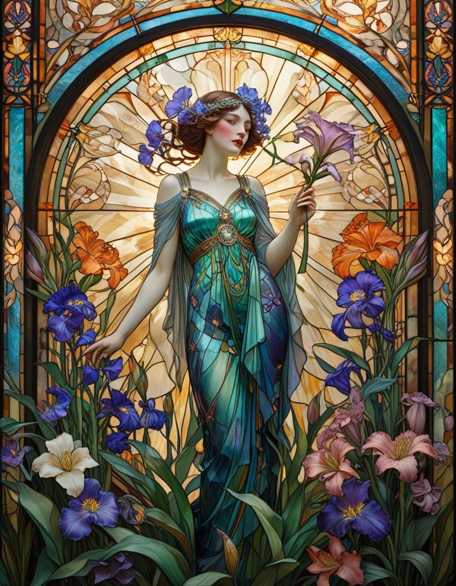 Floral Window - Ethereal Art Deco Stained Glass Masterpiece