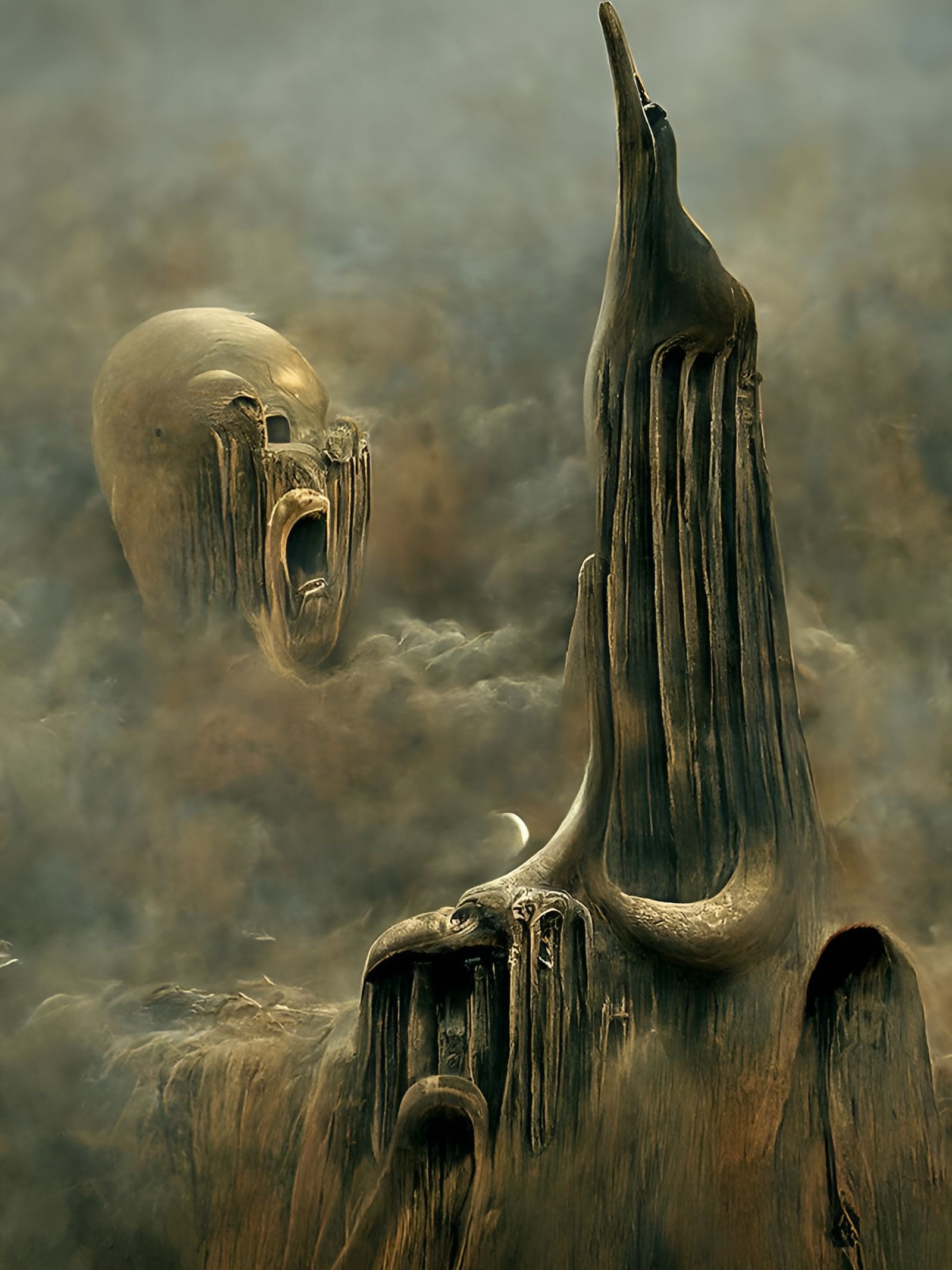 Golden scream on grey background trending on Artstation Zdzisław ...