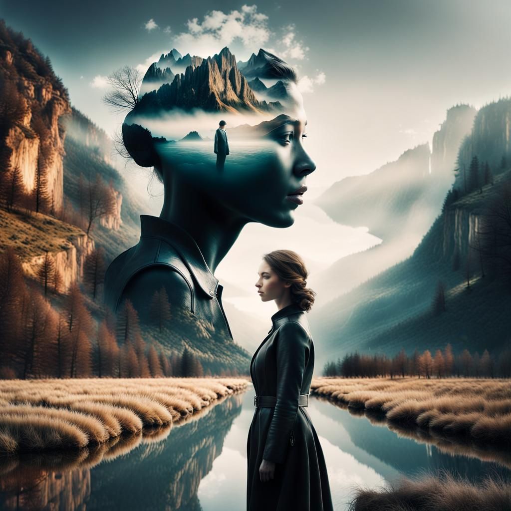 the captivating world of double exposure art, the merging of portraits ...