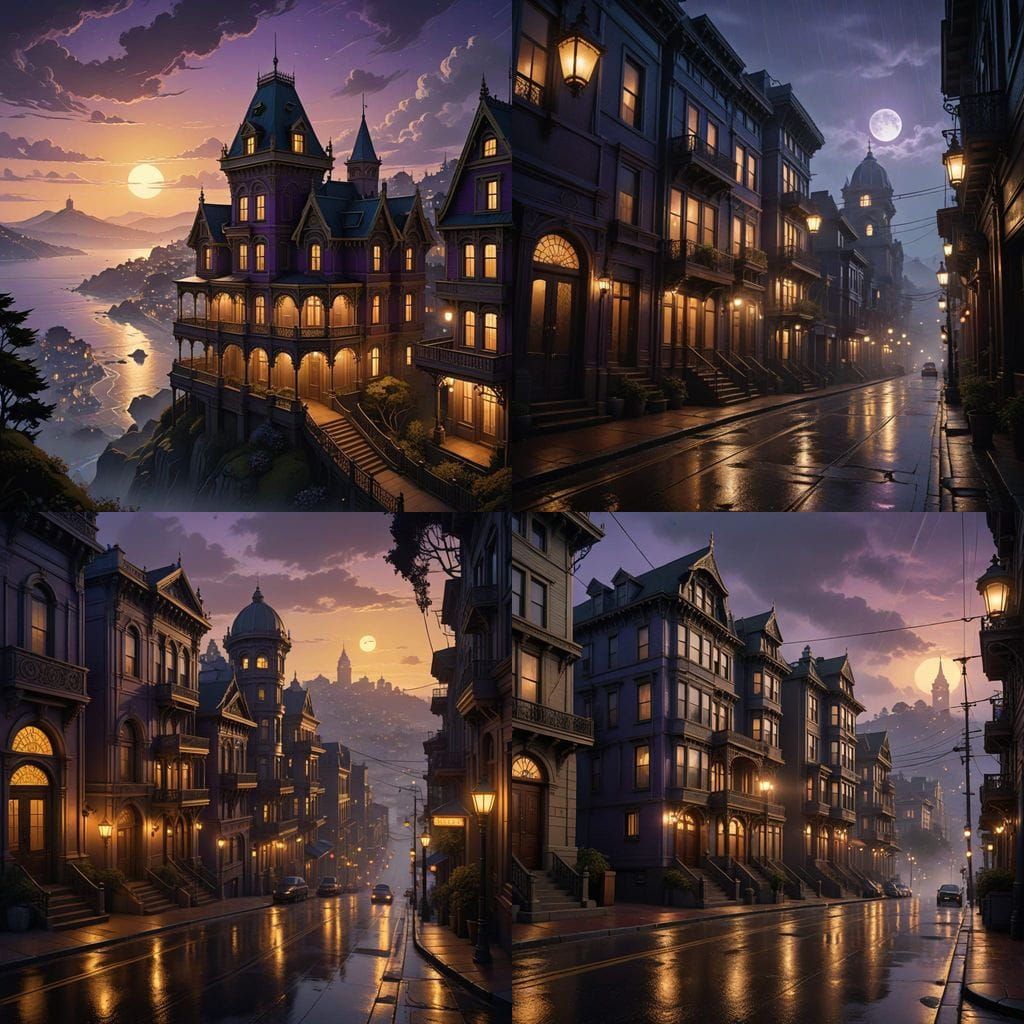 Hillside street facing the bay of old San Francisco Victorian Houses ...