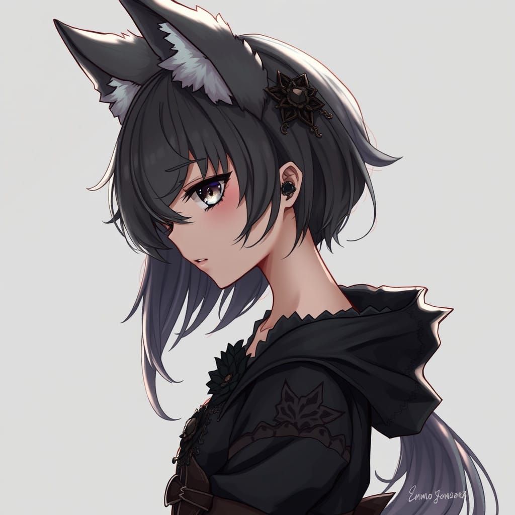 anime, 2d, high detail anime, high detail, Kemonomimi, side body view ...