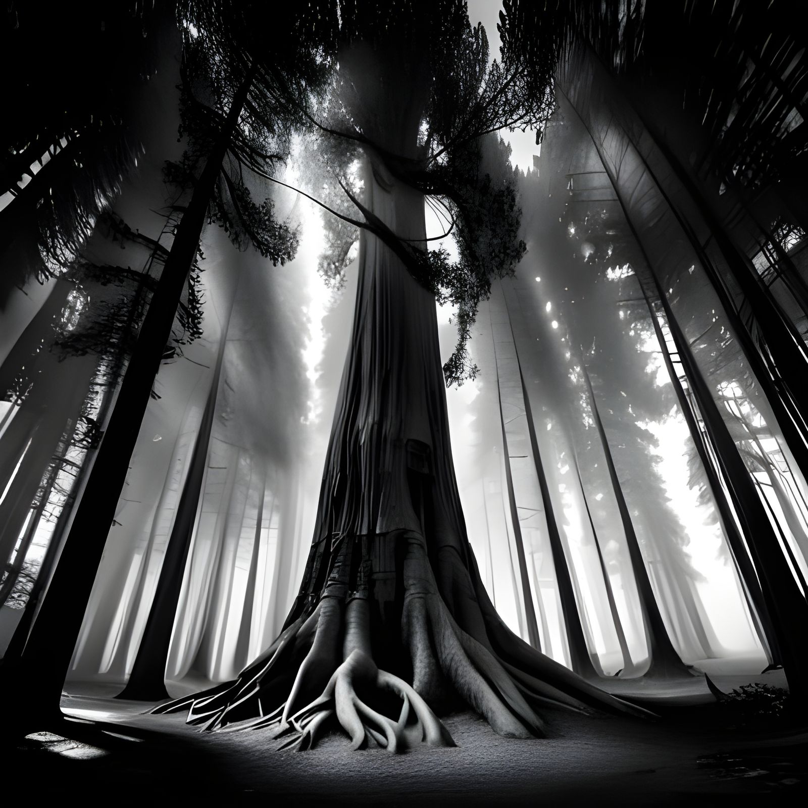 Redwoods B&W - AI Generated Artwork - NightCafe Creator