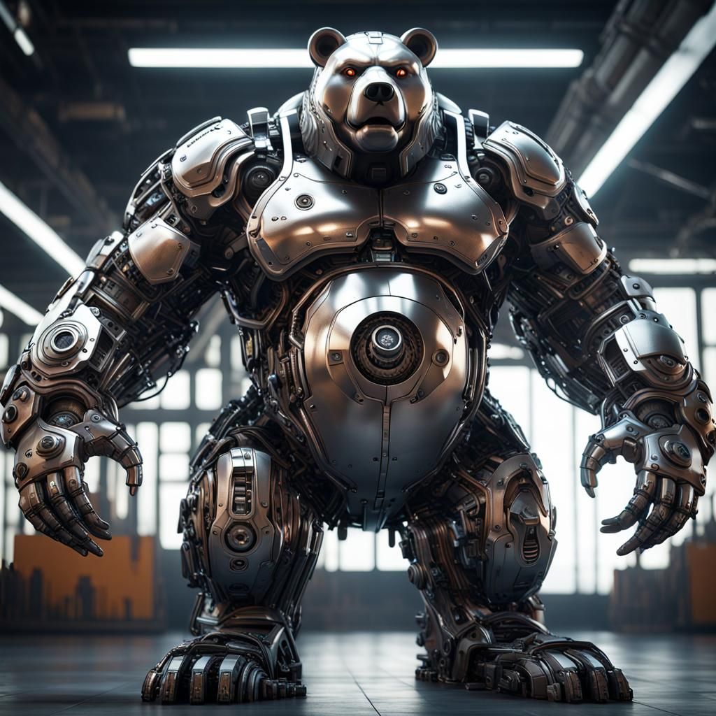 Towering obese cyber Bear,intricate details, HDR, beautifully shot ...