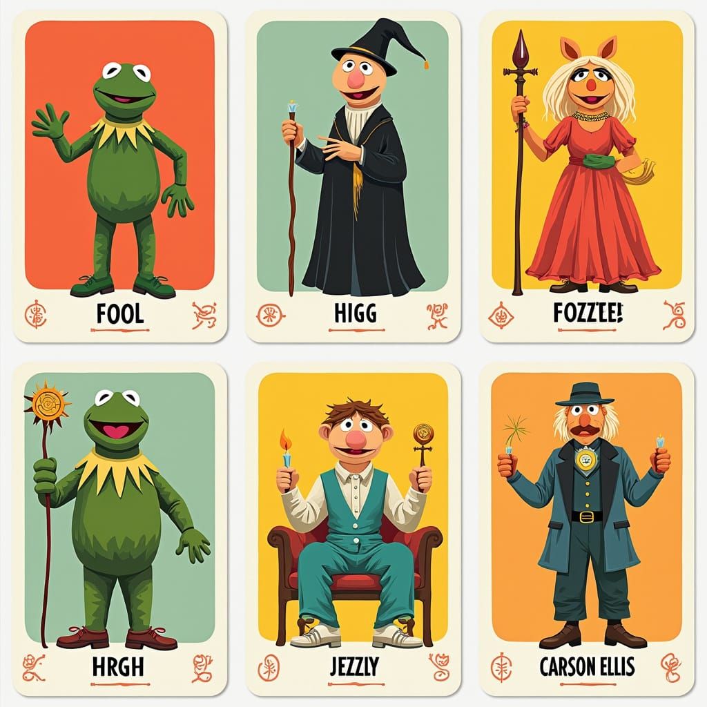 Muppets Tarot Cards in Retro Folk Art Style - AI Art