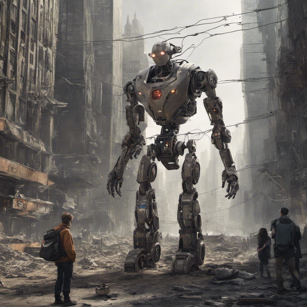 Robot in a dystopian scene - AI Generated Artwork - NightCafe Creator