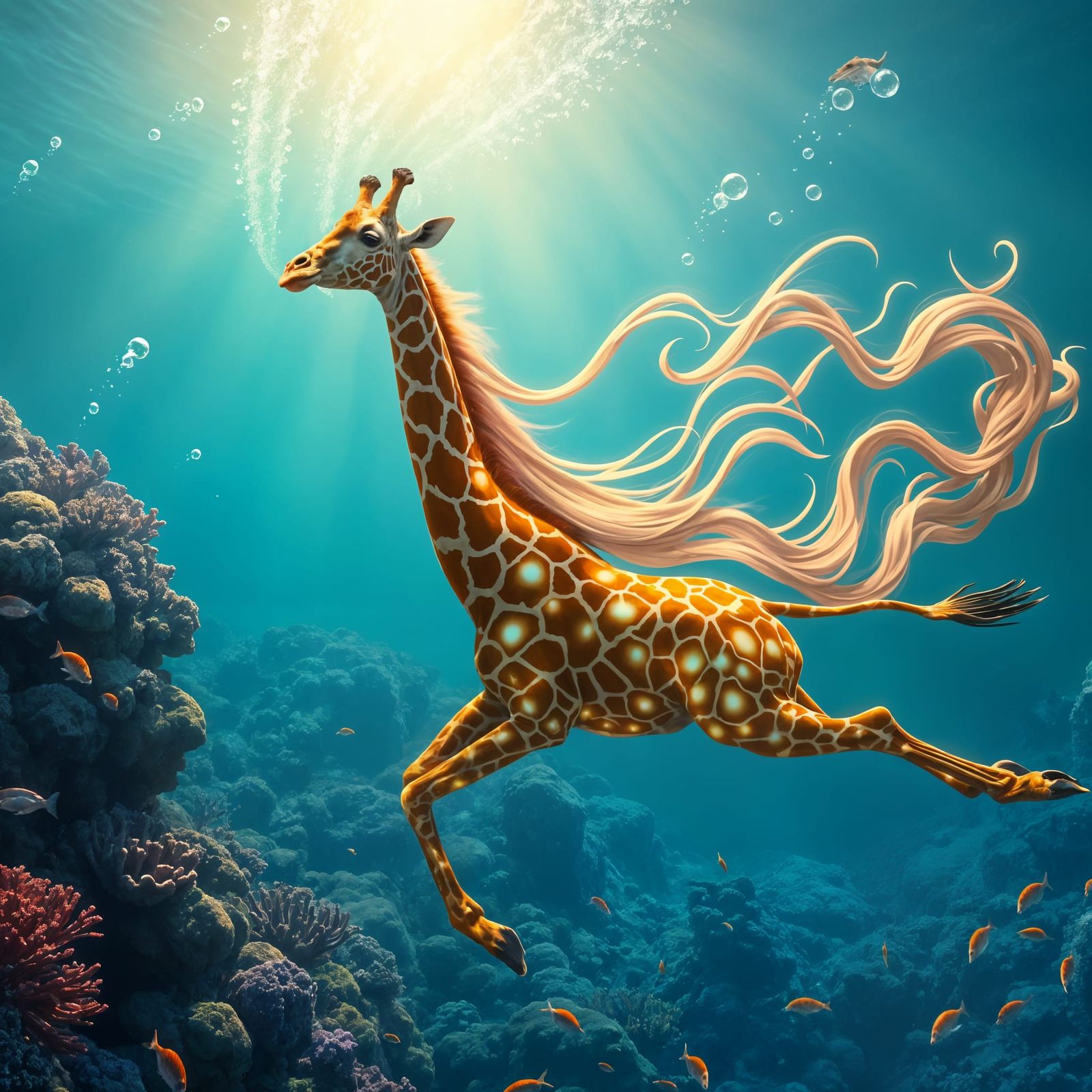 Rare, Elusive Sea Giraffe. - Giraffe in Bioluminescent Under...
