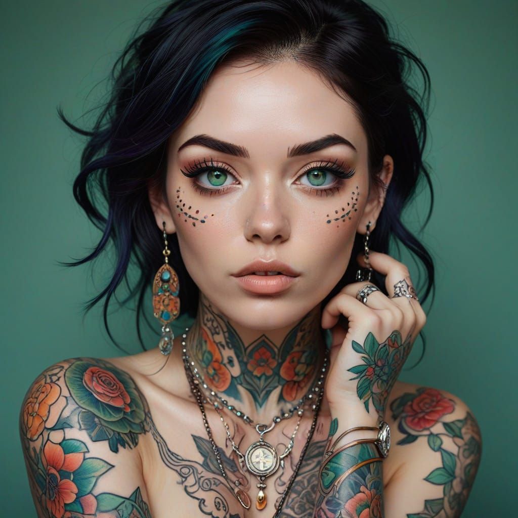 Gorgeous brunette facial peircings nose ring lip rings big earinga body ...