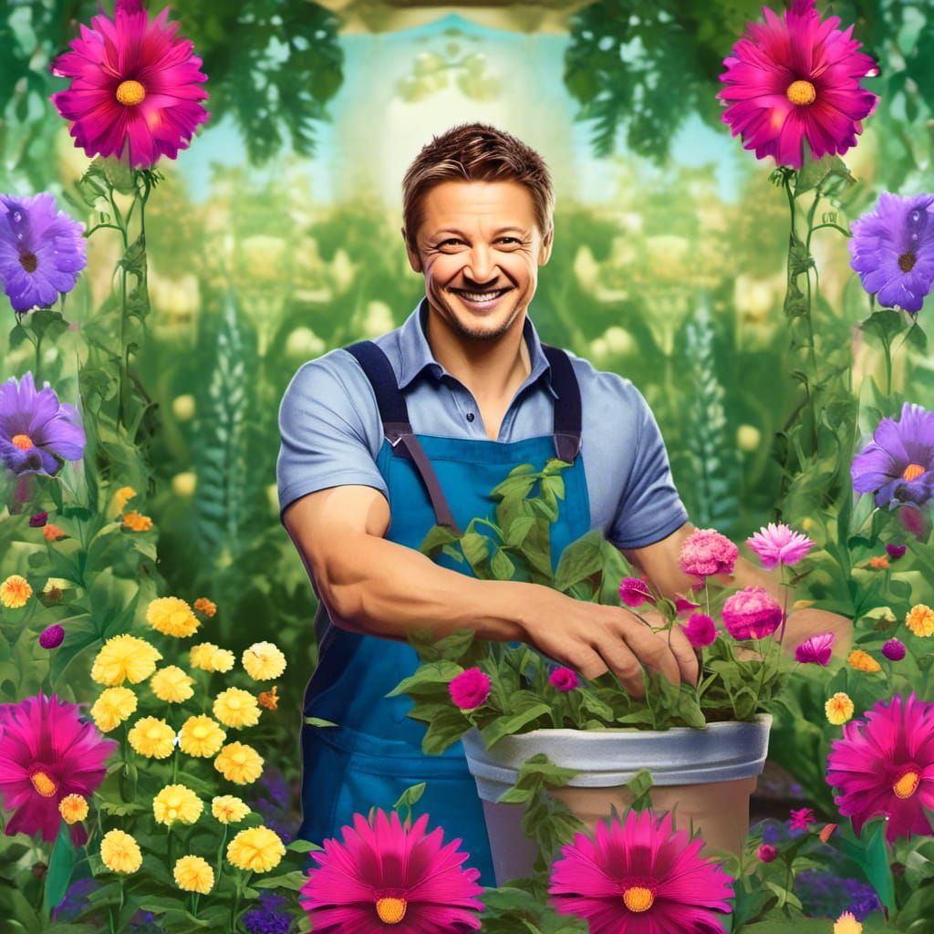 "A highly detailed actor Jeremy Renner in as position as a flower ...