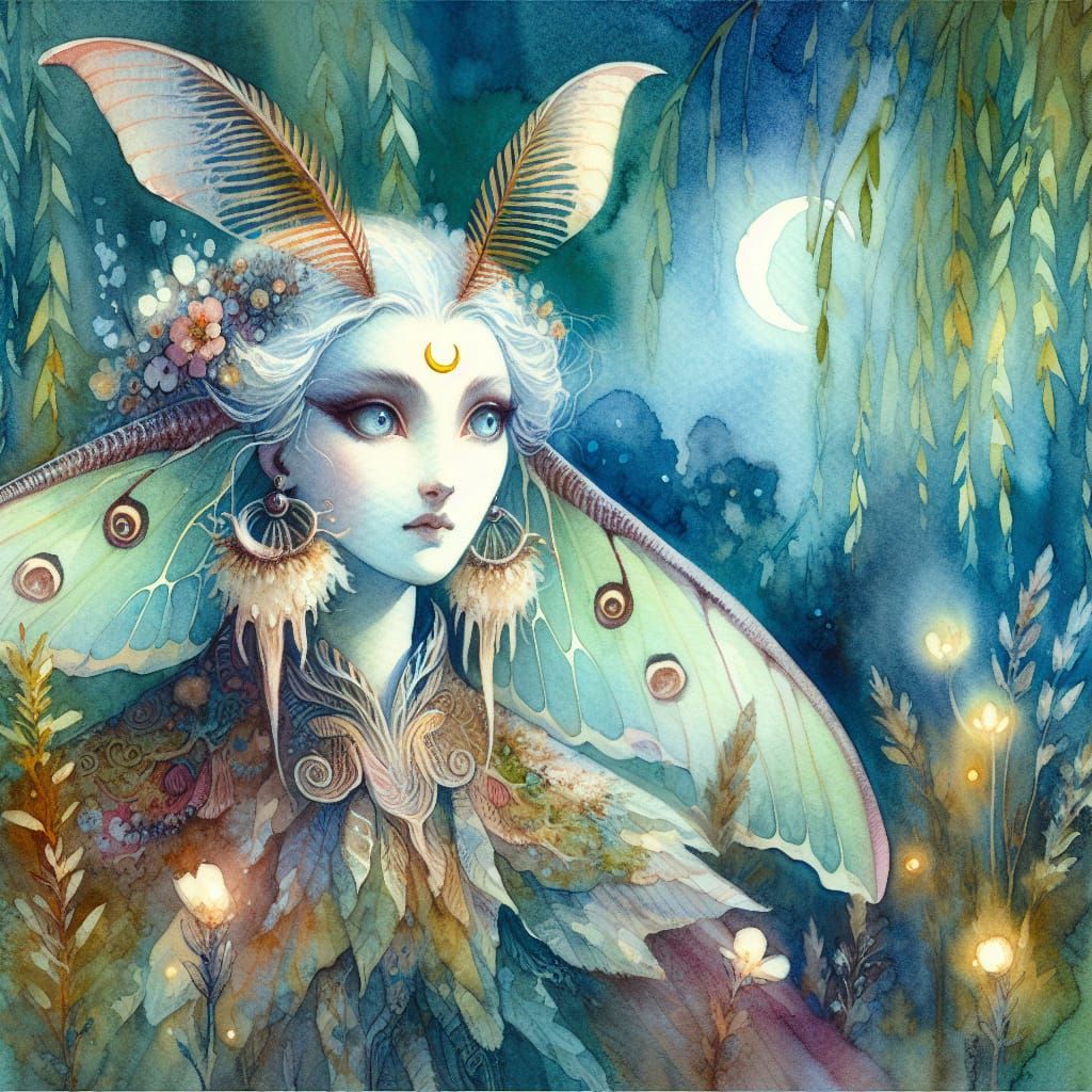 lunar moth lady - AI Generated Artwork - NightCafe Creator