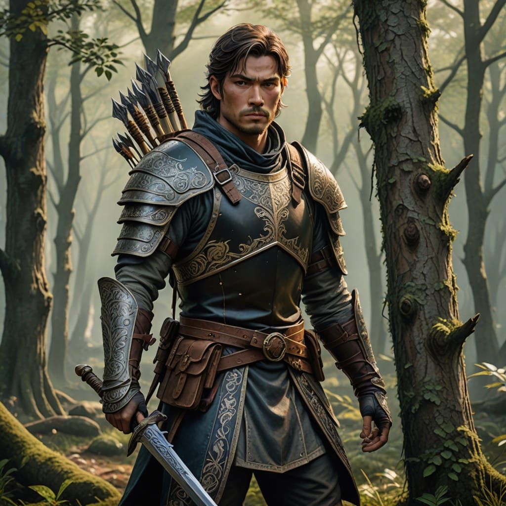 young medieval ranger - Medieval Ranger in Misty Forest, Ani...
