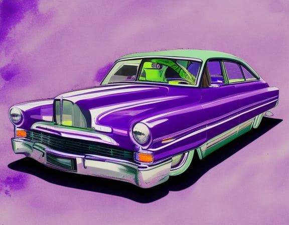 Violet Purple paintclassic lowrider car racing in a carfest splash ...