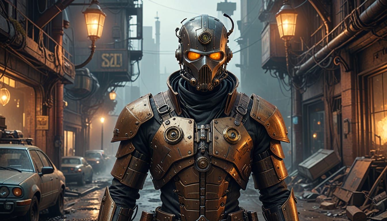 Steampunk Industrial-Knight - Steampunk Warrior on Iron Thro...