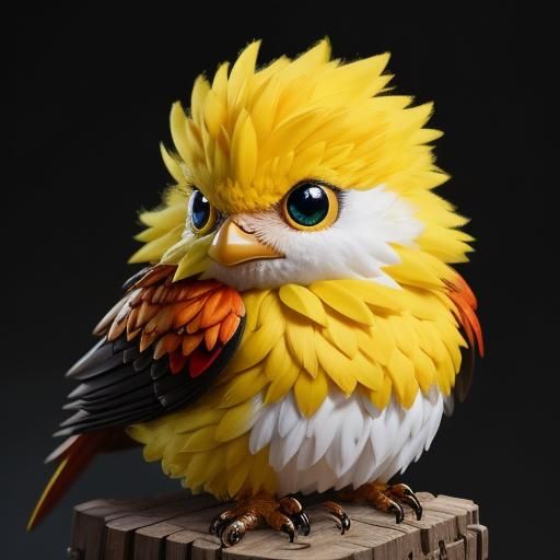 Cute Fluffy Yellow Bird with Red Mohawk - AI Art