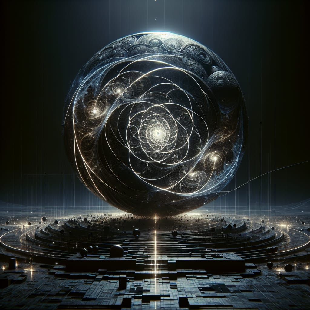 An obsidian orb containing infinity, sacred geometry, fibonacci, dark ...