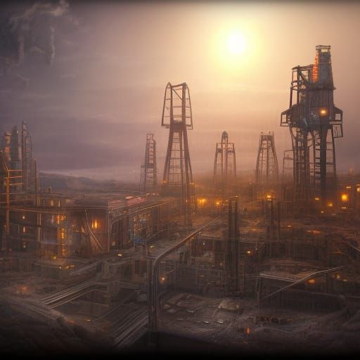 dystopian cyperbunk city oil rig - AI Generated Artwork - NightCafe Creator