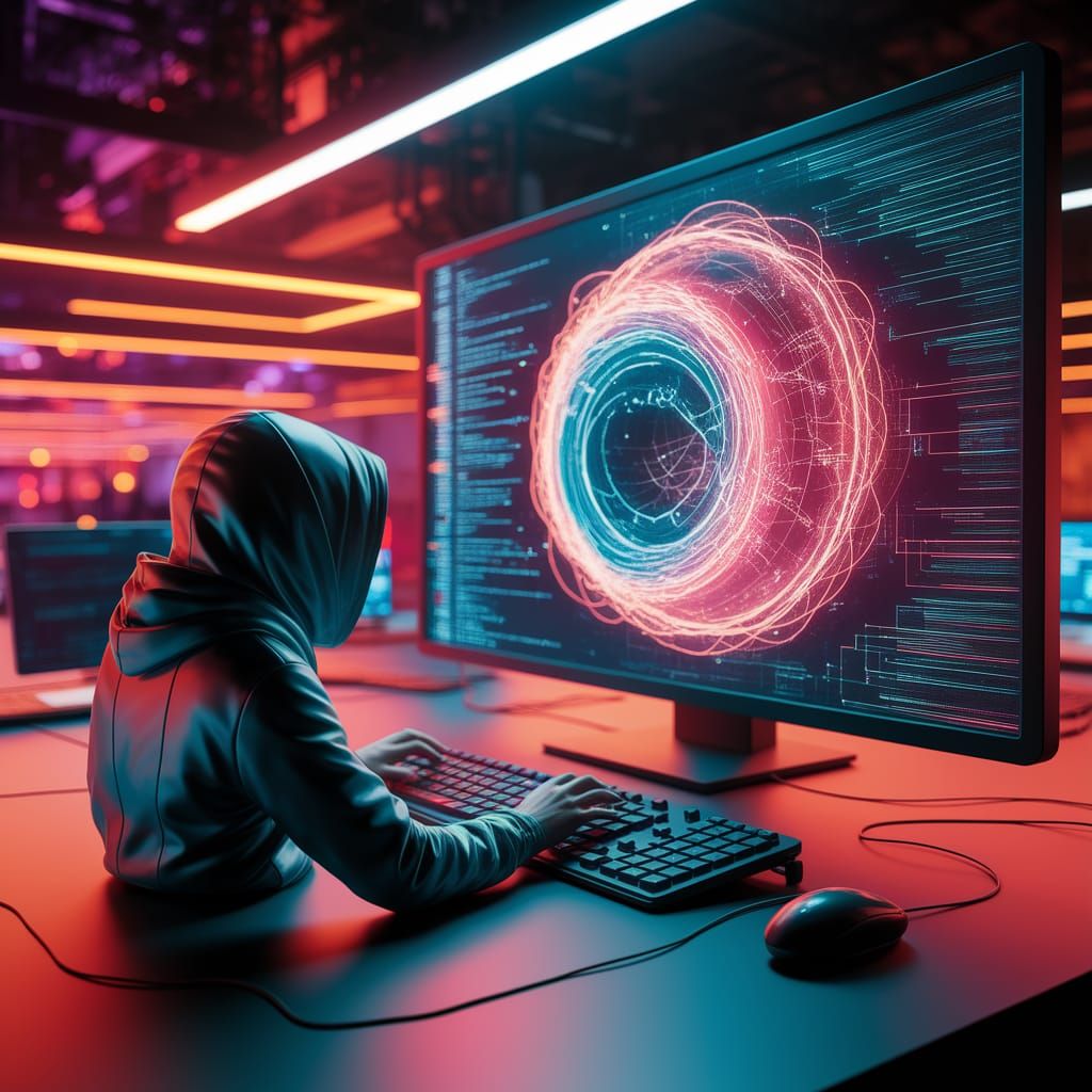 Cyberpunk Coding Lair in a World of Neon-Lit Onene... - AI Art