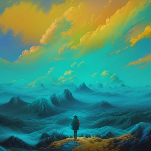 Courageous Figure Standing Tall in a Vibrant Oil P... - AI Art