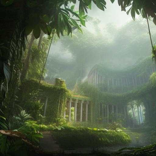 Overgrown Palace Ruins, Tropical Jungle, dynamic lighting, portrait ...