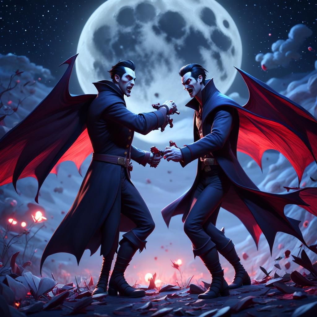 male vampire fighting other male vampire under starry night sky with ...