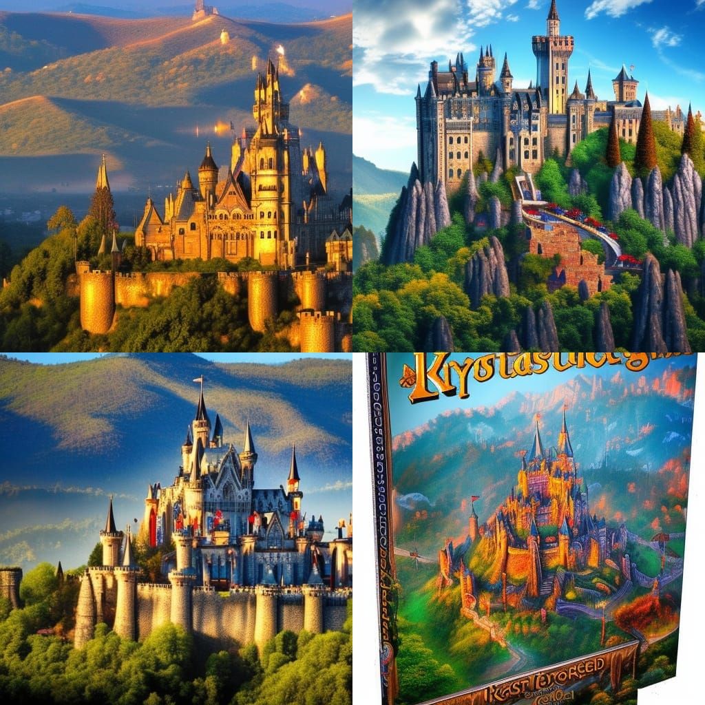 a mystical kingdom with enchanted forests, rugged mountain ranges, deep ...