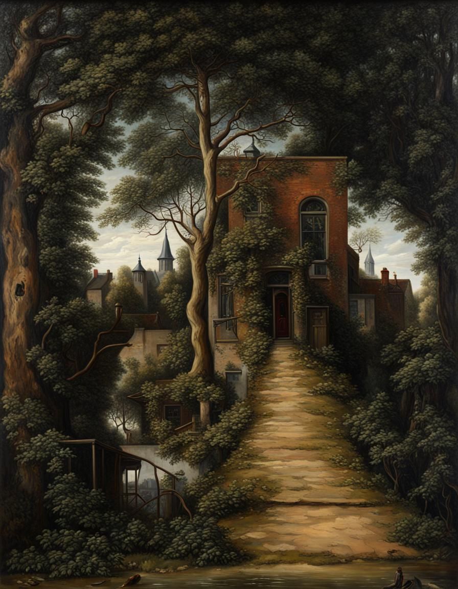 A country house at the edge of a village 😉 Dutch Magic Realism Oil ...