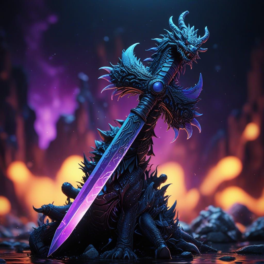 Dark Fantasy Void Sword with Iridescent Dragon Sca... - AI Art