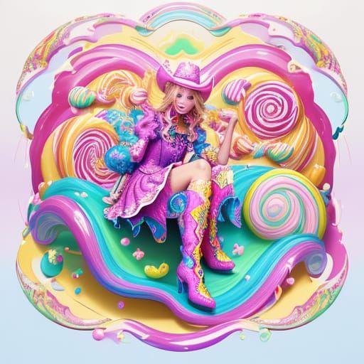 Vibrant Candy Boot Steals the Show on a Fluffy Whi... - AI Art