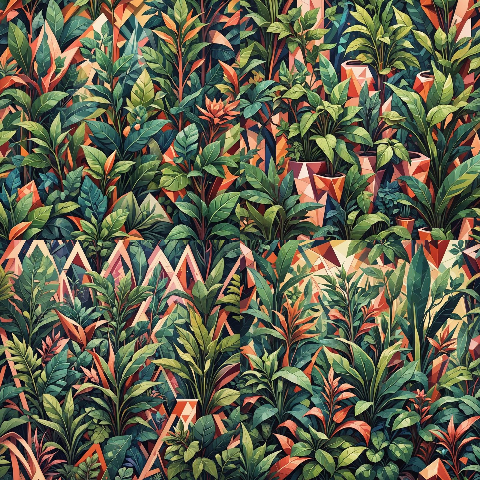 fantasy plants from outerspace cubist painting, Neo-Cubism, layered ...