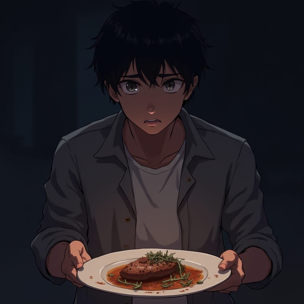 Concerned Character Inspects Dubious Food in Anime... - AI Art