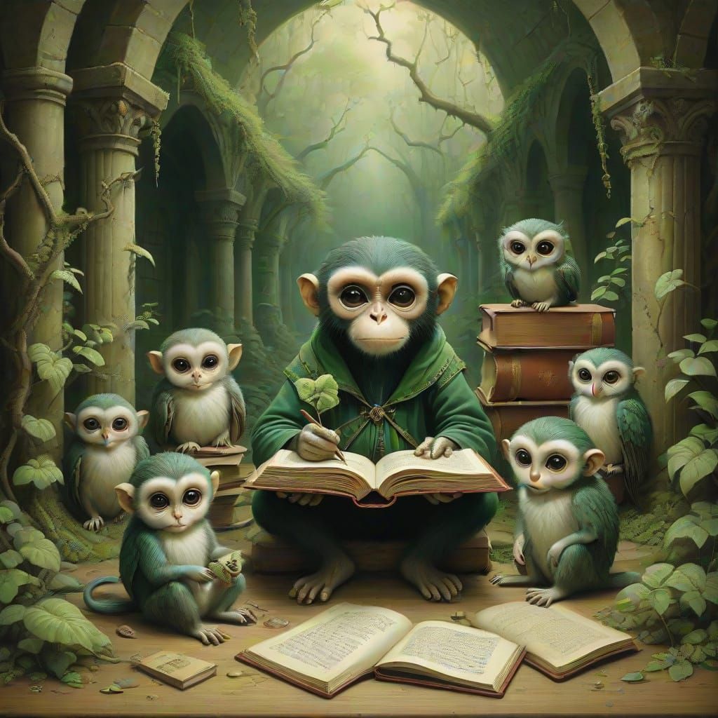 Whimsical Jungle Library with Ancient Secrets - AI Art
