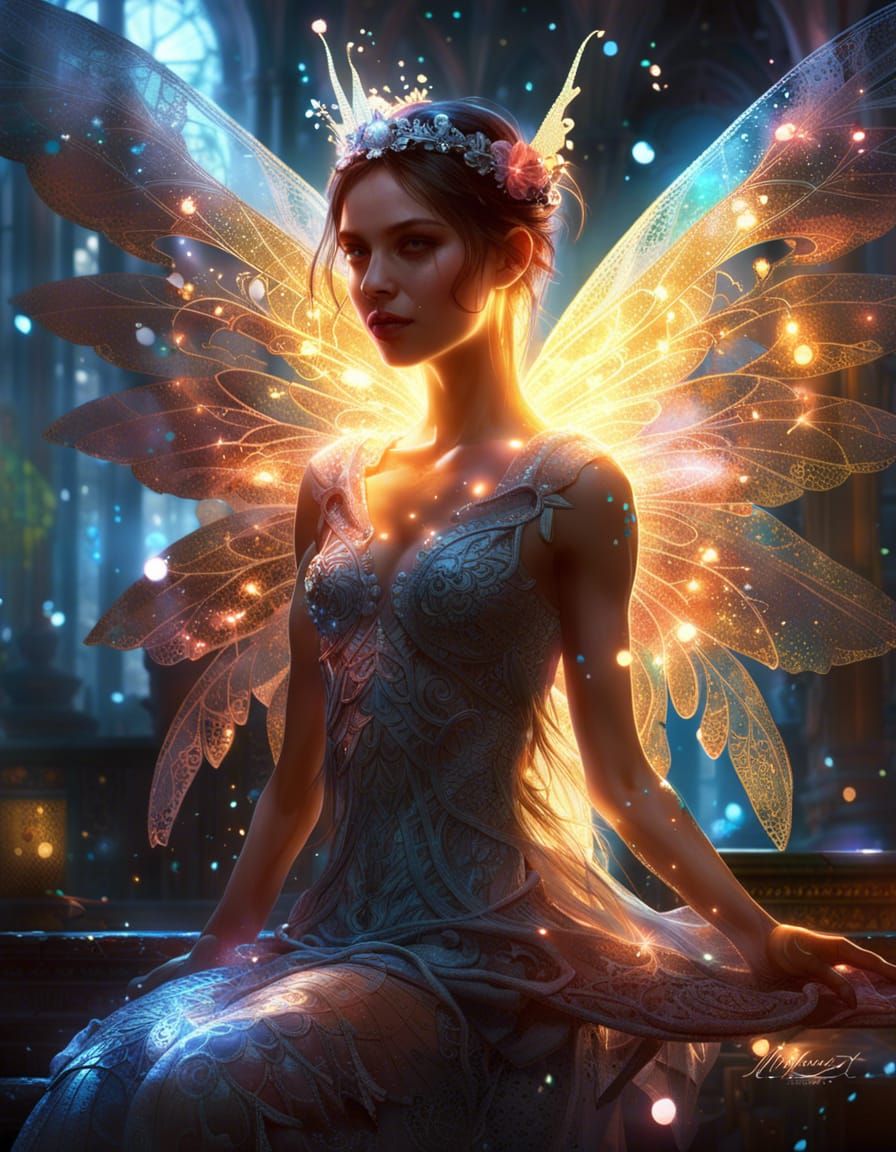 Beautiful sparkling fairy with gorgeous wings made from pretty lace, by ...