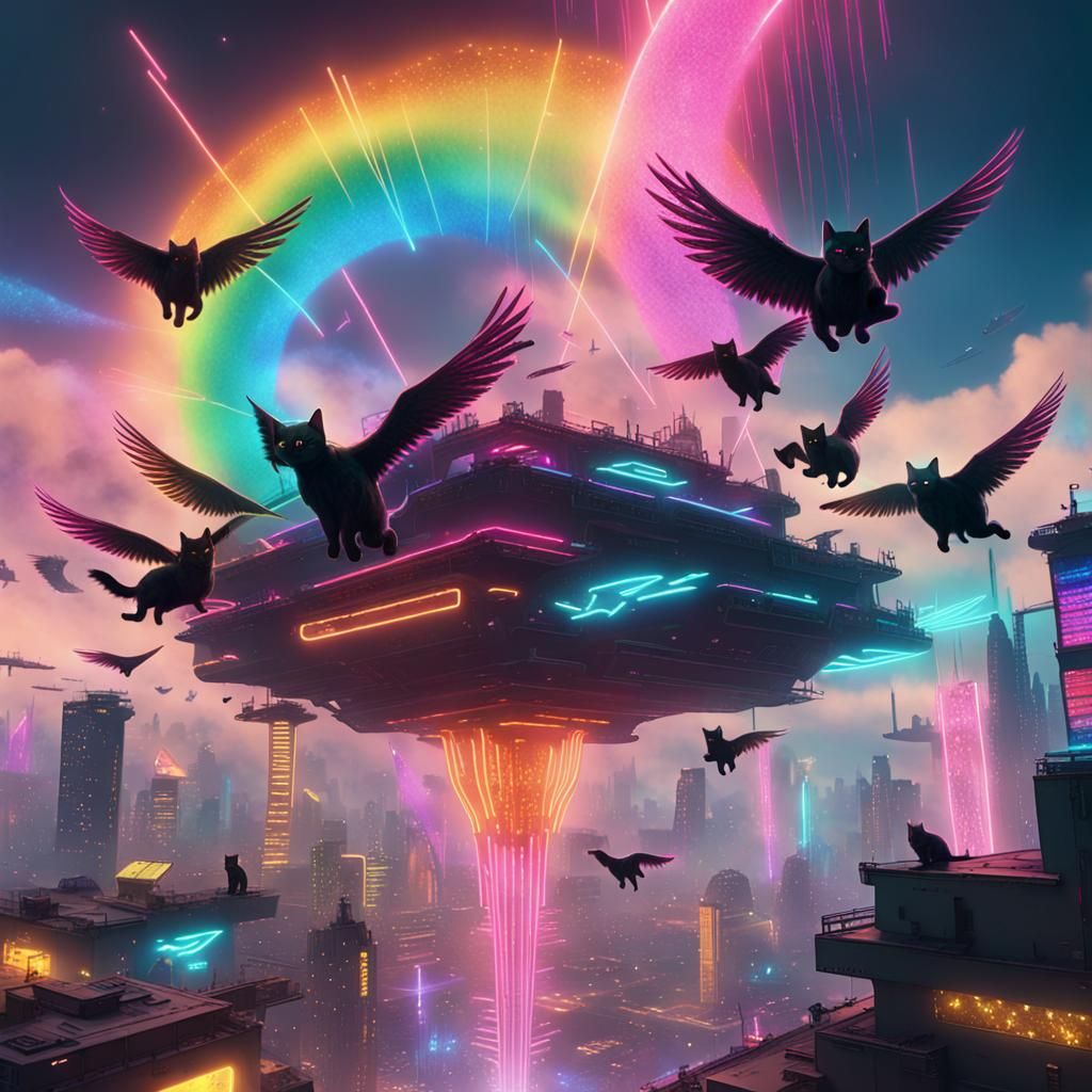 Yay! Flying cats! - AI Generated Artwork - NightCafe Creator