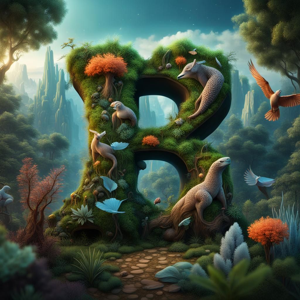 The letter B surrounded by nature motifs, animals, and plants - AI ...