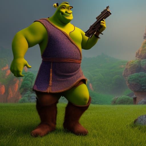 shrek with a gun - AI Generated Artwork - NightCafe Creator