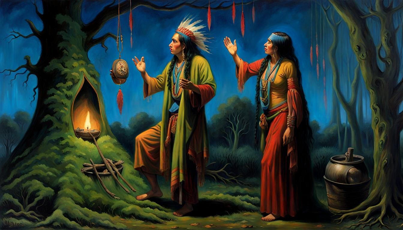 "30-year-old gypsy woman telling fortune of 25-year-old Native American ...