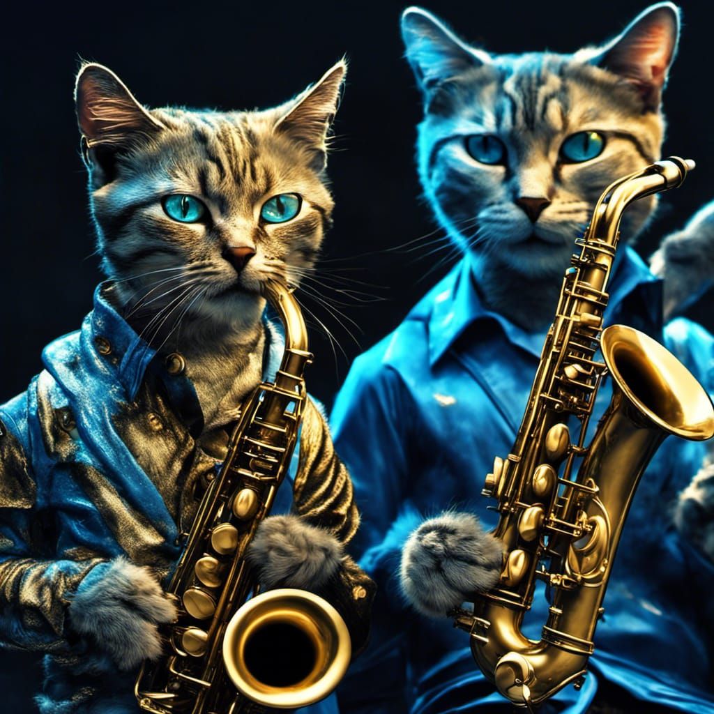 Cats Playing Saxophone - AI Generated Artwork - NightCafe Creator