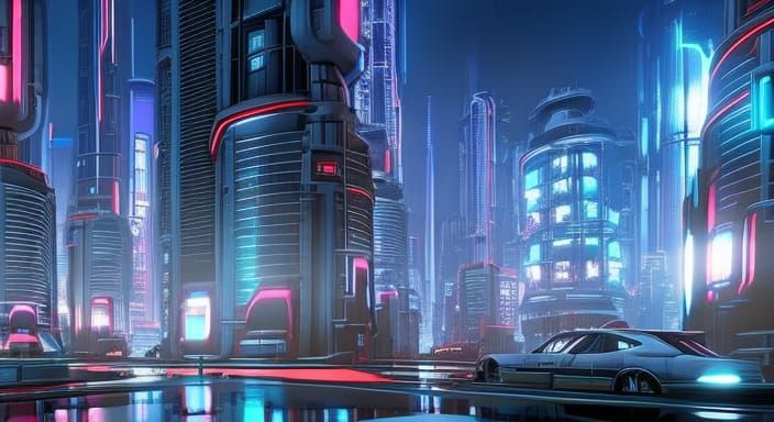 cyborg city, busy street view, cyborgs, dmt cyberpunk, realism, high detail, 4k, 4d, neon future ...