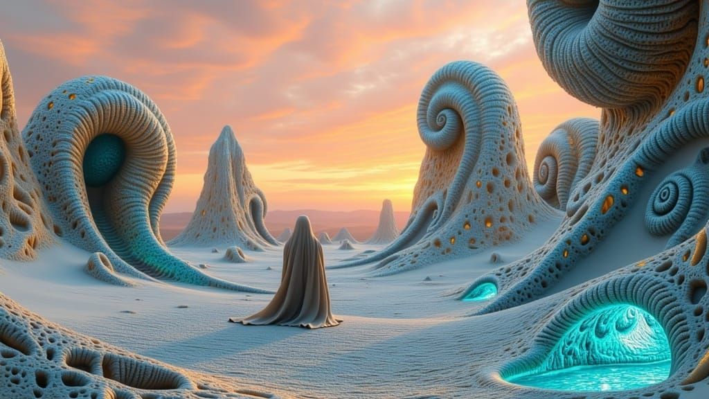 Bioluminescent Spiral Sands - Cosmic Dreamscape with Snail S...