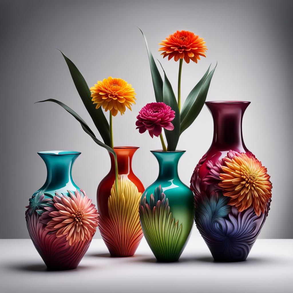 The beauty of nature with unique collection of colorful flower vases ...