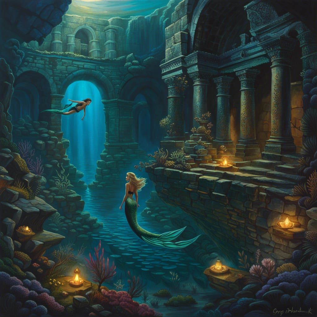 Mermaid in underwater ruins, ver. 4 - AI Generated Artwork - NightCafe ...