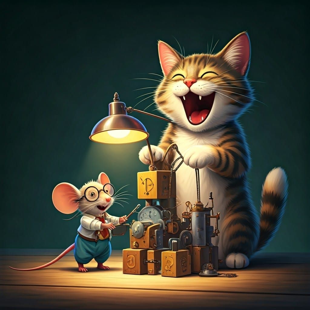 Whimsical Mouse Inventor Creates Marvelous Cat-Cat... - AI Art