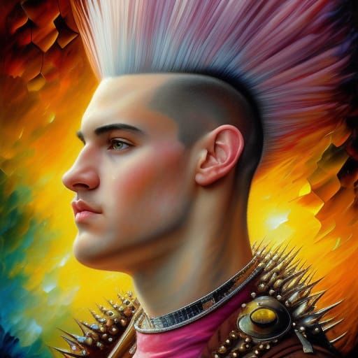 "Portrait of clean shaven punk youngster profile view shorn head spiky ...